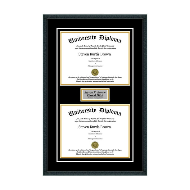 Personalized Double Diploma Frame with Double Matting for 8.5" x 11" Tall Diploma with Black 3/4 ...