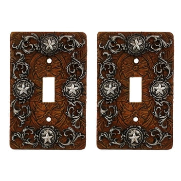 Set of 2 Western Tooled Floral Turquoise Wall Single Toggle Switch ...