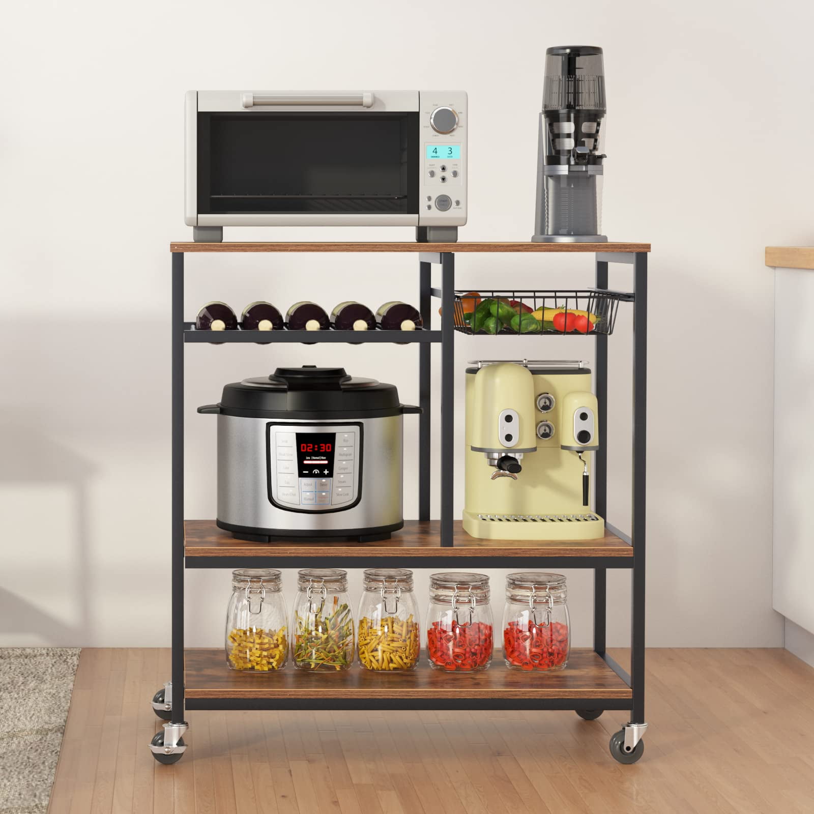 Wellynap 3-Tier Kitchen Rolling Cart, 31.5" Kitchen Baker's Rack with ...