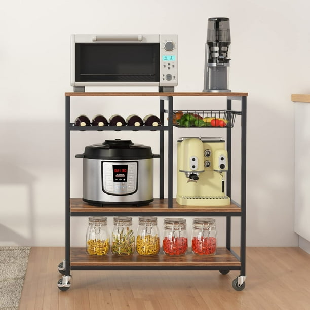 Wellynap 3-Tier Kitchen Rolling Cart, 31.5" Kitchen Baker's Rack with ...