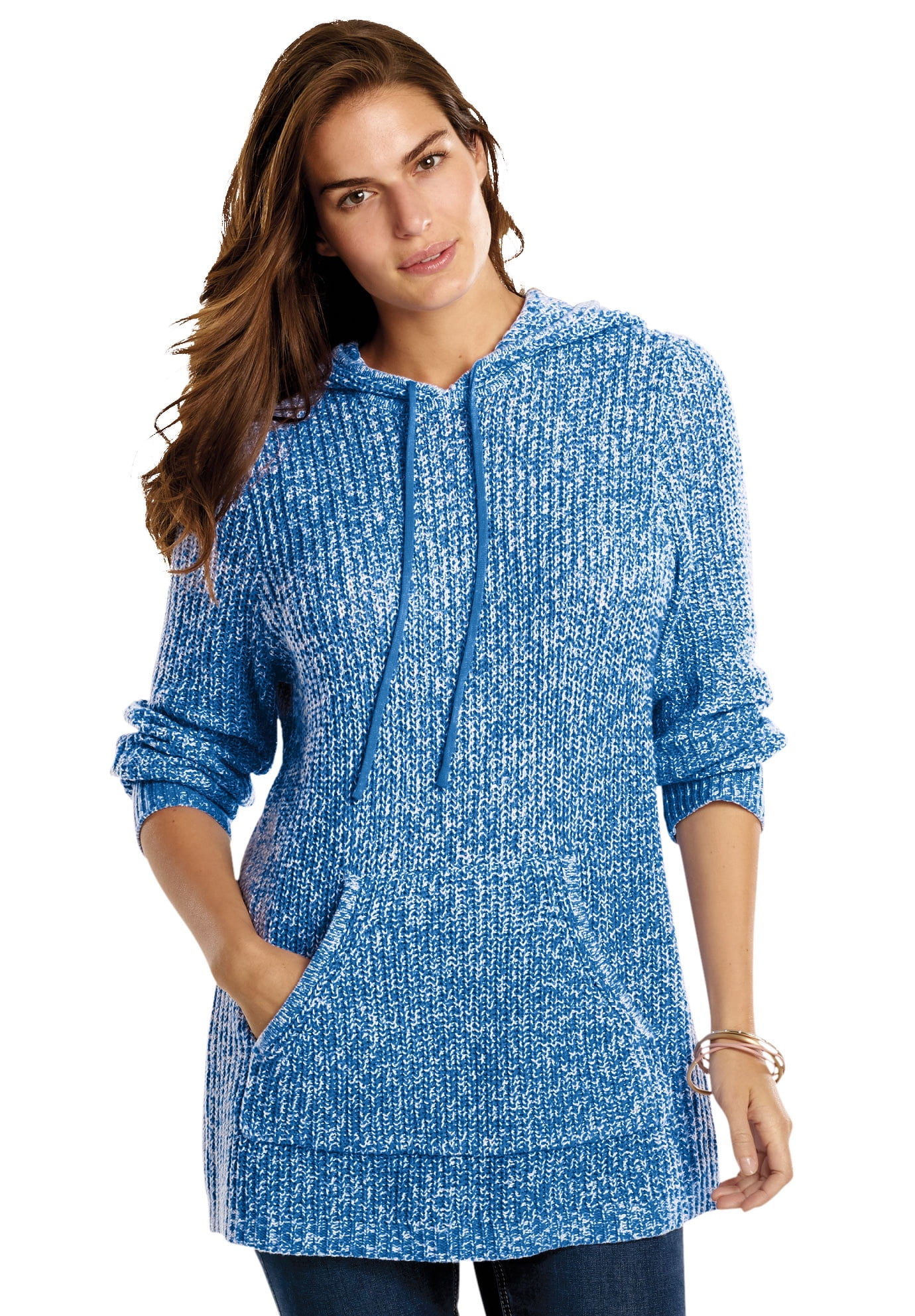 Woman Within Women's Plus Size Hooded Pullover Shaker Sweater Pullover ...