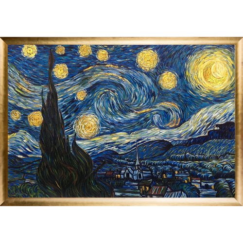 La Pastiche 'Starry Night' by Vincent Van Gogh Framed Hand Painted Oil ...