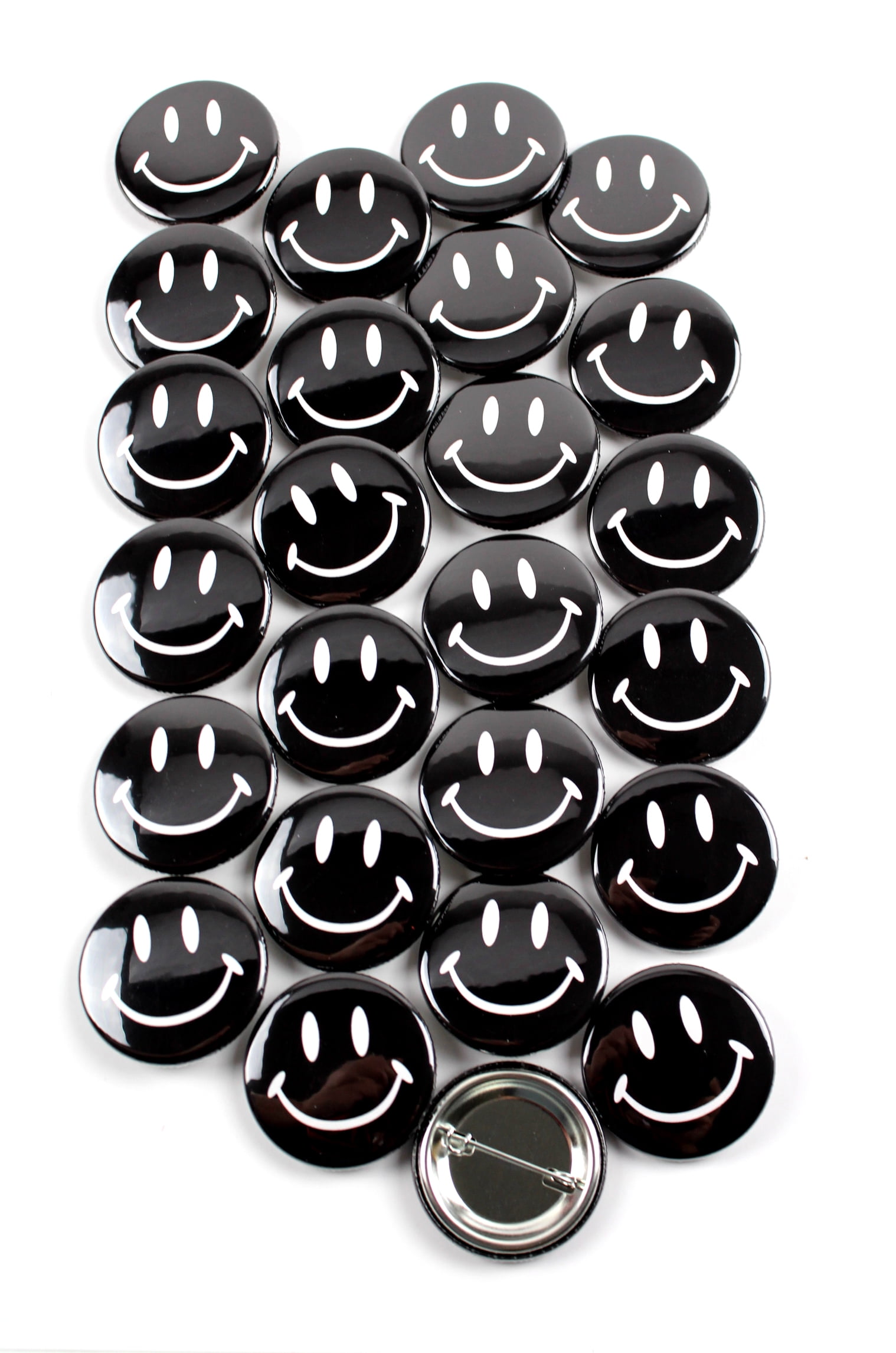 Classic Black Smiley Face Pinback Button Badges - 1.5 Inch Round - 25 ...