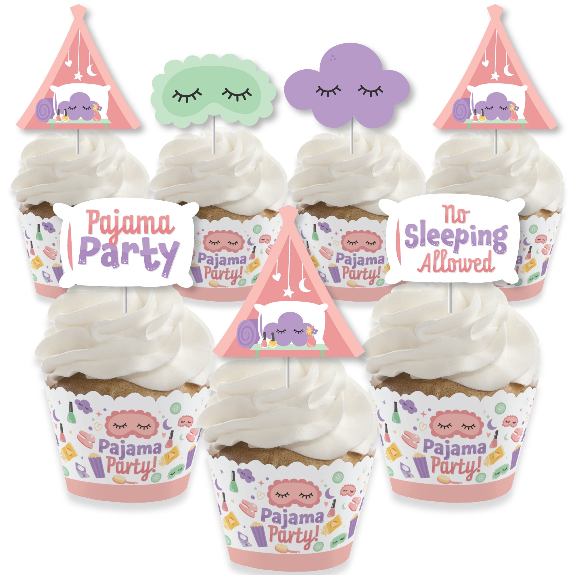 Big Dot of Happiness Pajama Slumber Party - Cupcake Decoration - Girls ...