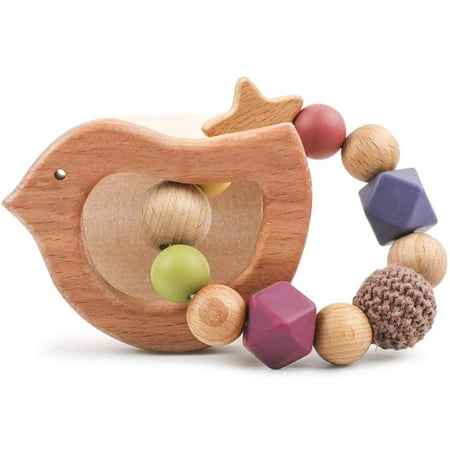 BABARLA Wooden Teether Toys Wood Hedgehog Teething Bracelet Montessori ...