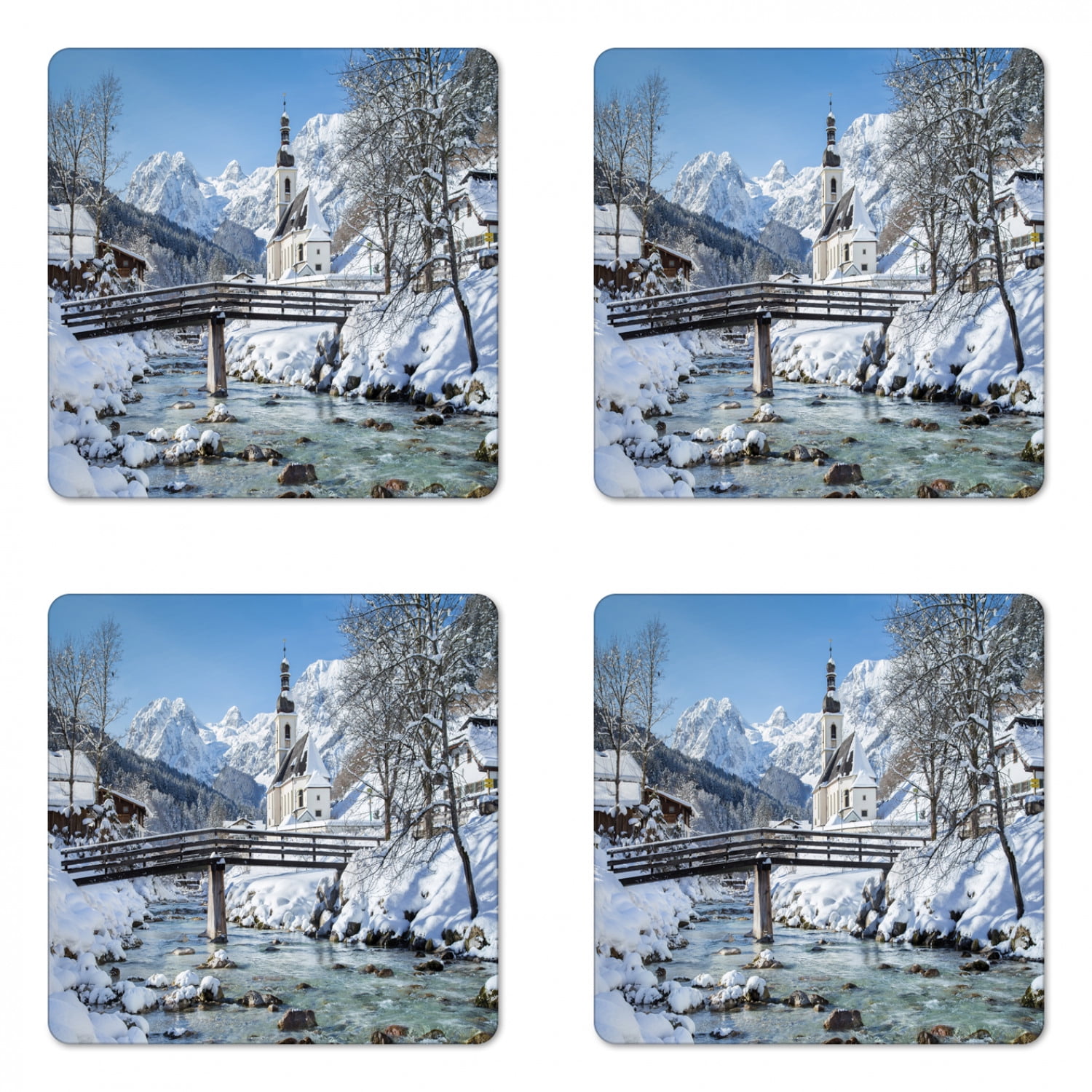 Winter Coaster Set of 4, Panoramic View of Scenic Landscape in Bavaria ...