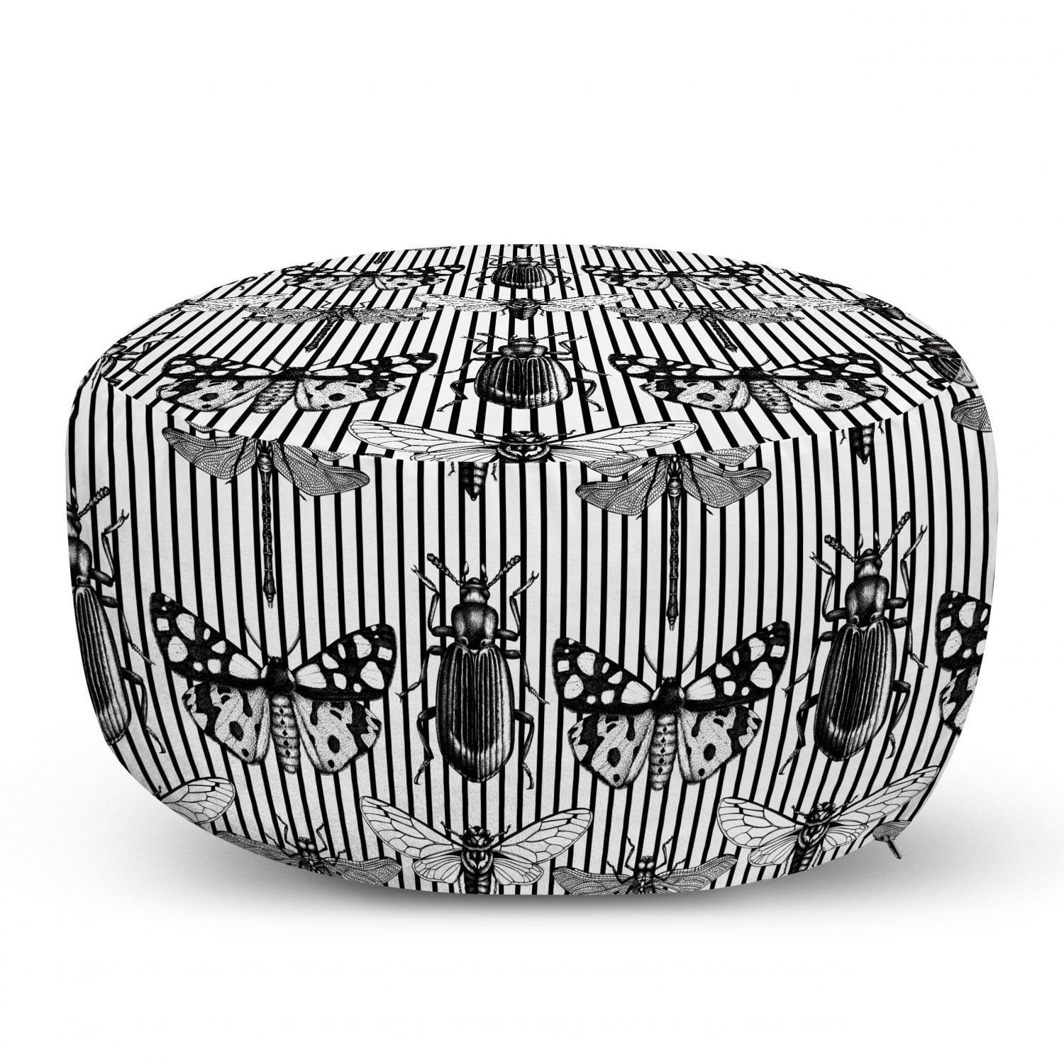 Insect Pouf Cover with Zipper, Modern Butterfly Dragonfly Bumblebee ...