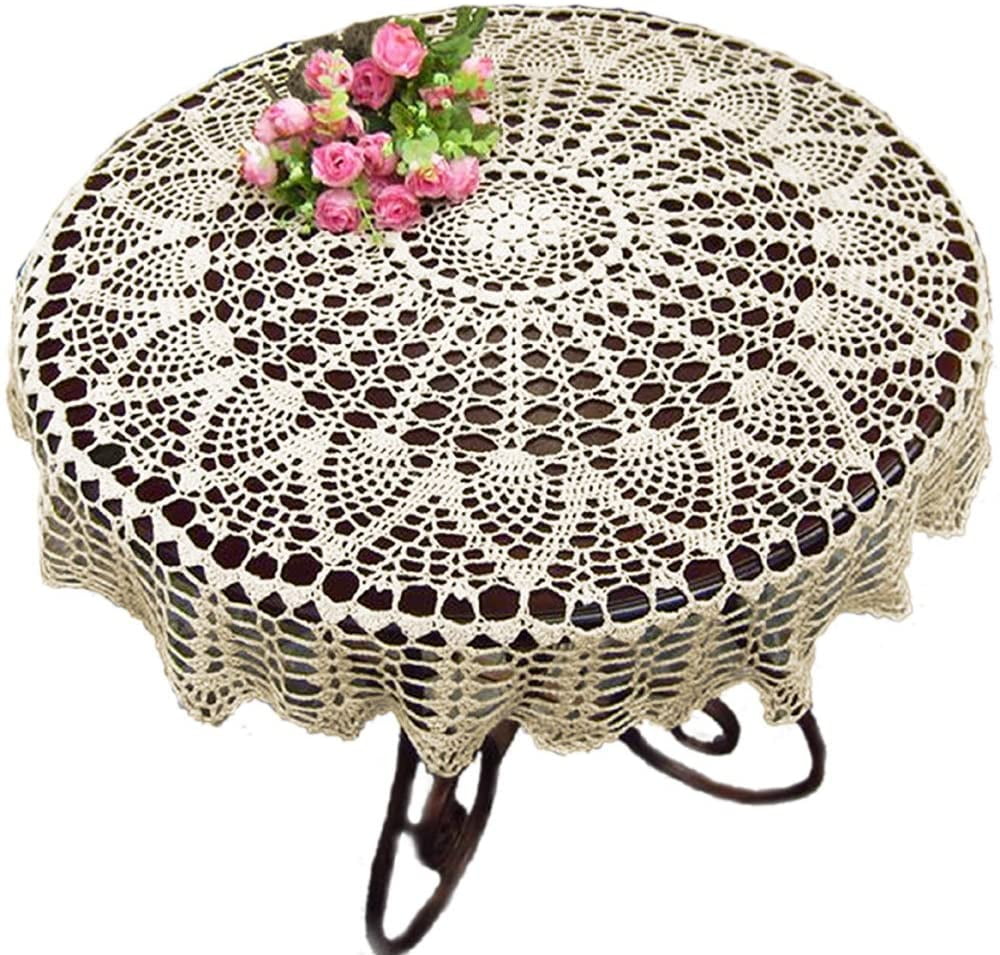 Visland Handmade Crochet Cotton Tablecloth Round Crochet Tablecloths ...