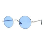 Retro Snug Small Round Circle Lens Hippie Sunglasses Silver Blue ...