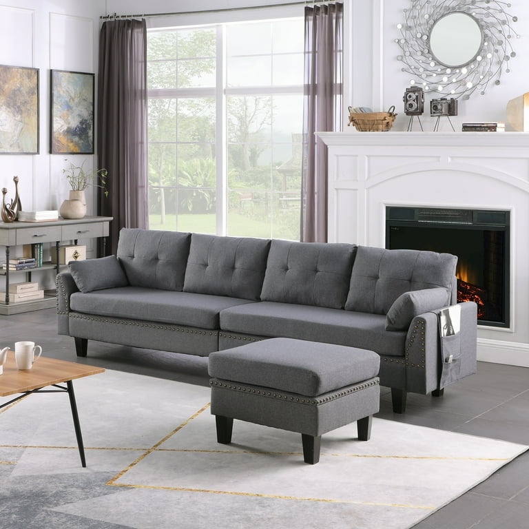 Grey Linen Tufted Sofa | Baci Living Room