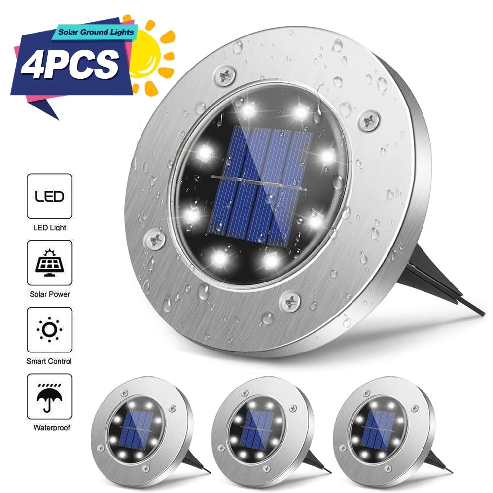 4 Pack Solar Ground Lights,Garden Lights Patio Disk Lights In-Ground ...