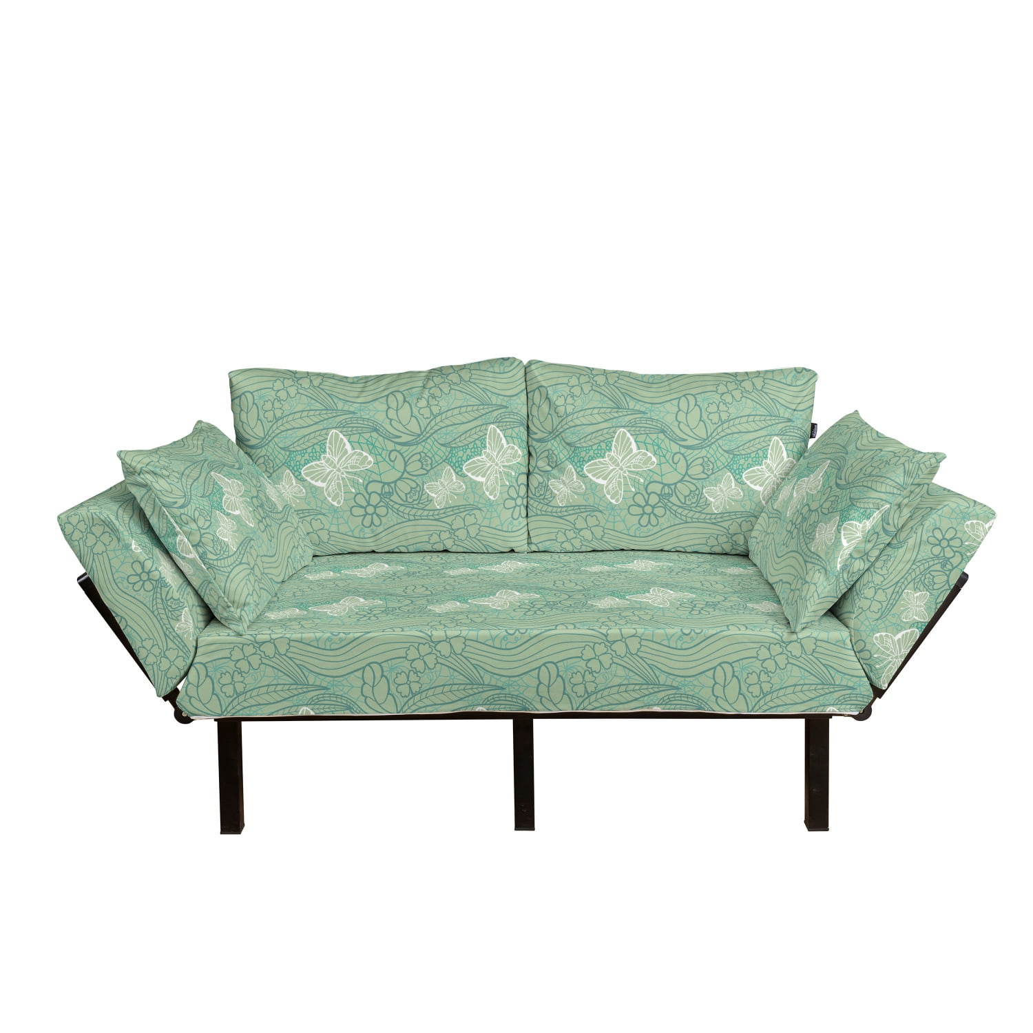 Green Futon Couch, Lace Style Graphic Pattern of Flourishing Forest ...