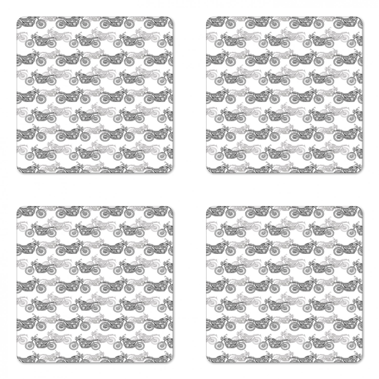 Motorcycle Coaster Set of 4, Realistic Grayscale Illustration of ...