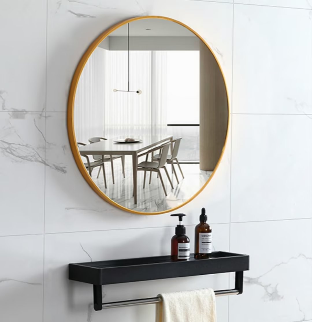 HOMPEN 20 Inch Round Wall Mirror, Metal Framed Round Bathroom Mirror ...