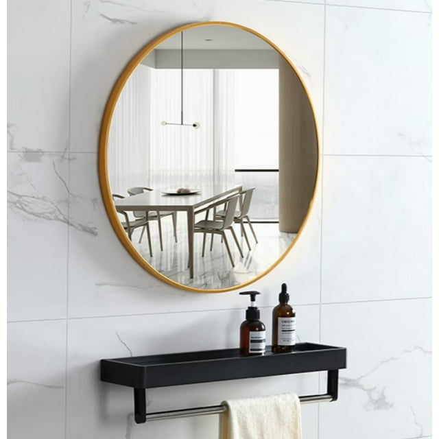 HOMPEN 20 Inch Round Wall Mirror, Metal Framed Round Bathroom Mirror ...
