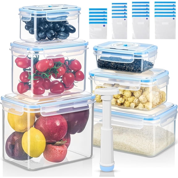 33 Piece Vacuum Seal Storage Food Containers with Lids (6Containers&6 ...