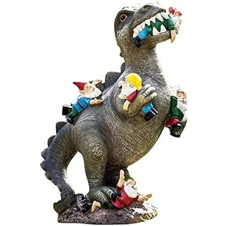 Dinosaur Eating Gnomes Garden Gnome Statues Outdoor Sculpture Decor ...