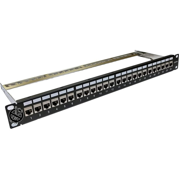 Electriduct 24-Port CAT6A FTP Shielded 1U Patch Panel 19-Inch Loaded w ...