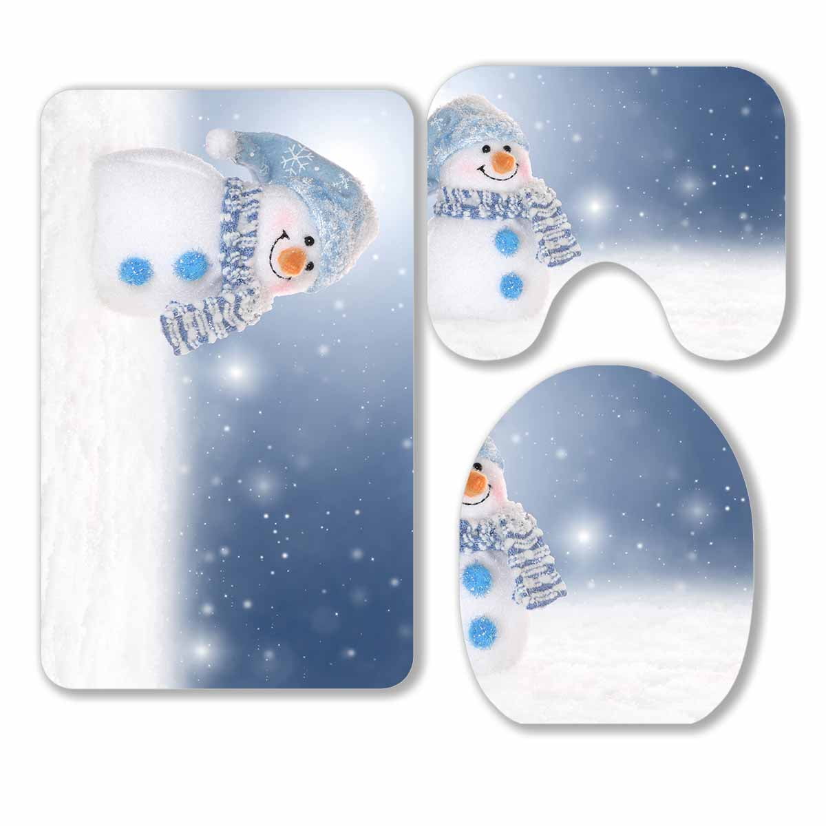 PKQWTM Holiday Winter Cute Cheerful Snowman Snow 3 Piece Bathroom Rugs ...