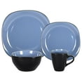 Stoneware Square 16pc Dinnerware Set, Inside Shiny Blue + Outside Matte ...