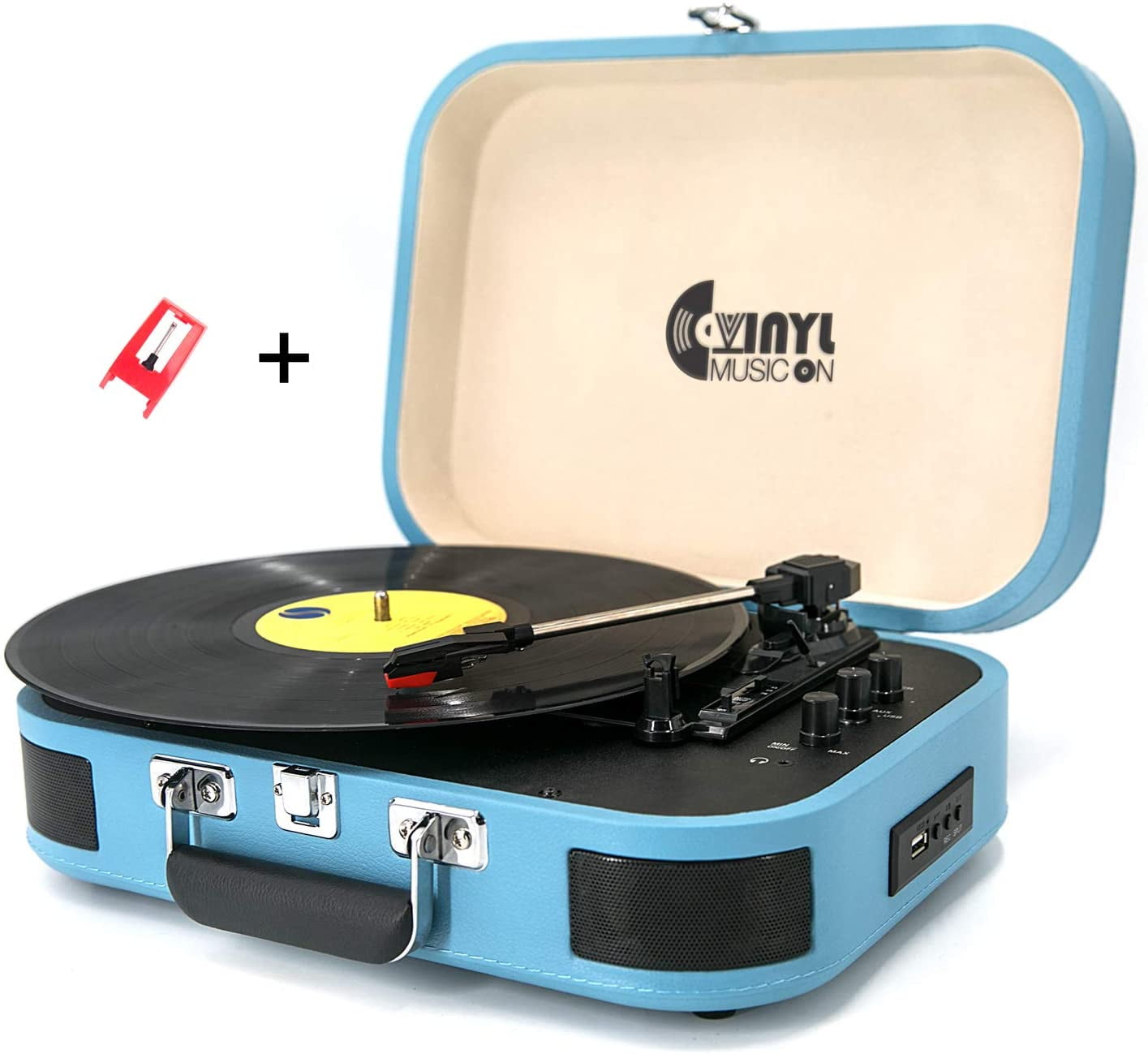 USB Bluetooth Record Player with Stereo Speakers,3 Speed Briefcase ...