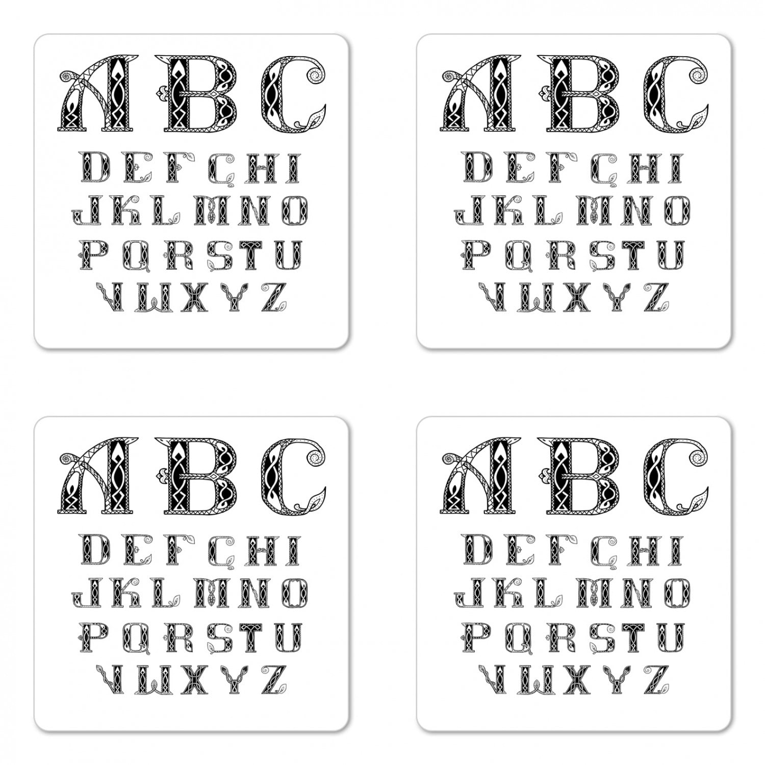 Alphabet Coaster Set of 4, Celtic Font of Ornamental Letters A to Z ...
