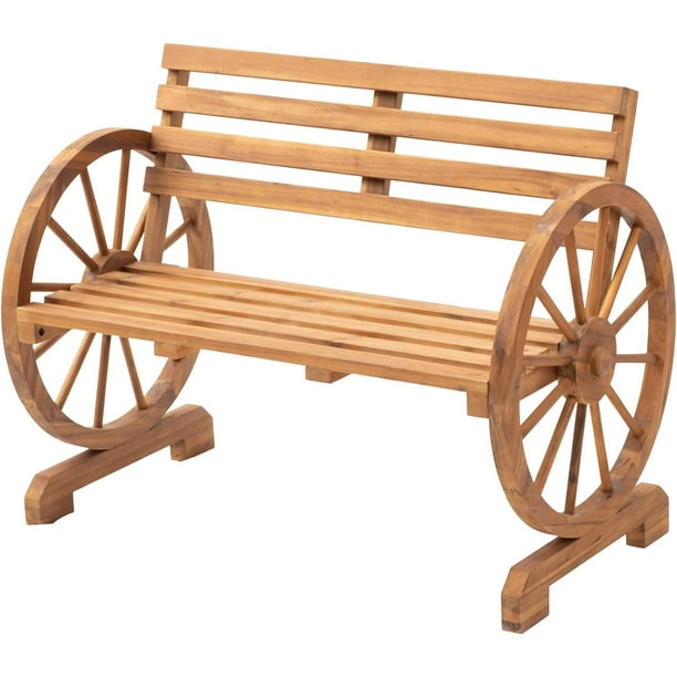 Wooden Wagon Wheel Bench, 2-Person Seat Outdoor Benches Weatherproof w ...
