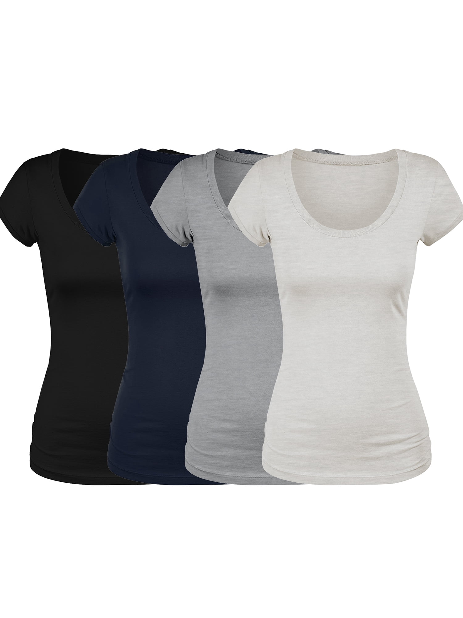 Essential Basic Scoop Neck Short Sleeve Basic Tee - 4 Pack - Bk, Nvy ...