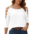 Ashirexll Tops for Women Trendy Round Neck Off Shoulder Striped Mid ...