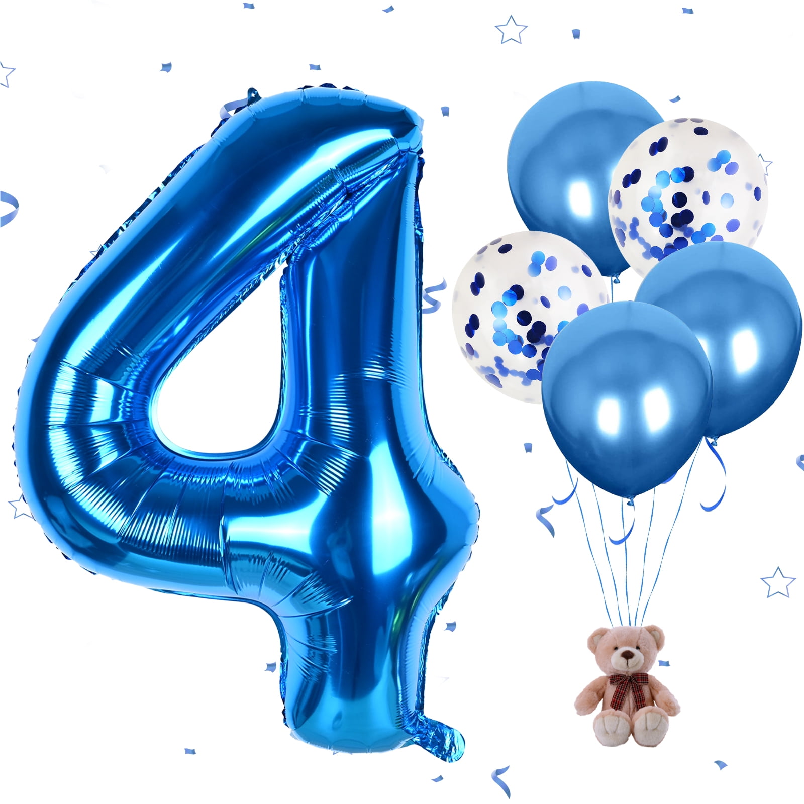 Blue 4 Balloons, Number 4 Balloons, 40Inch 4th Birthday Balloons Helium ...