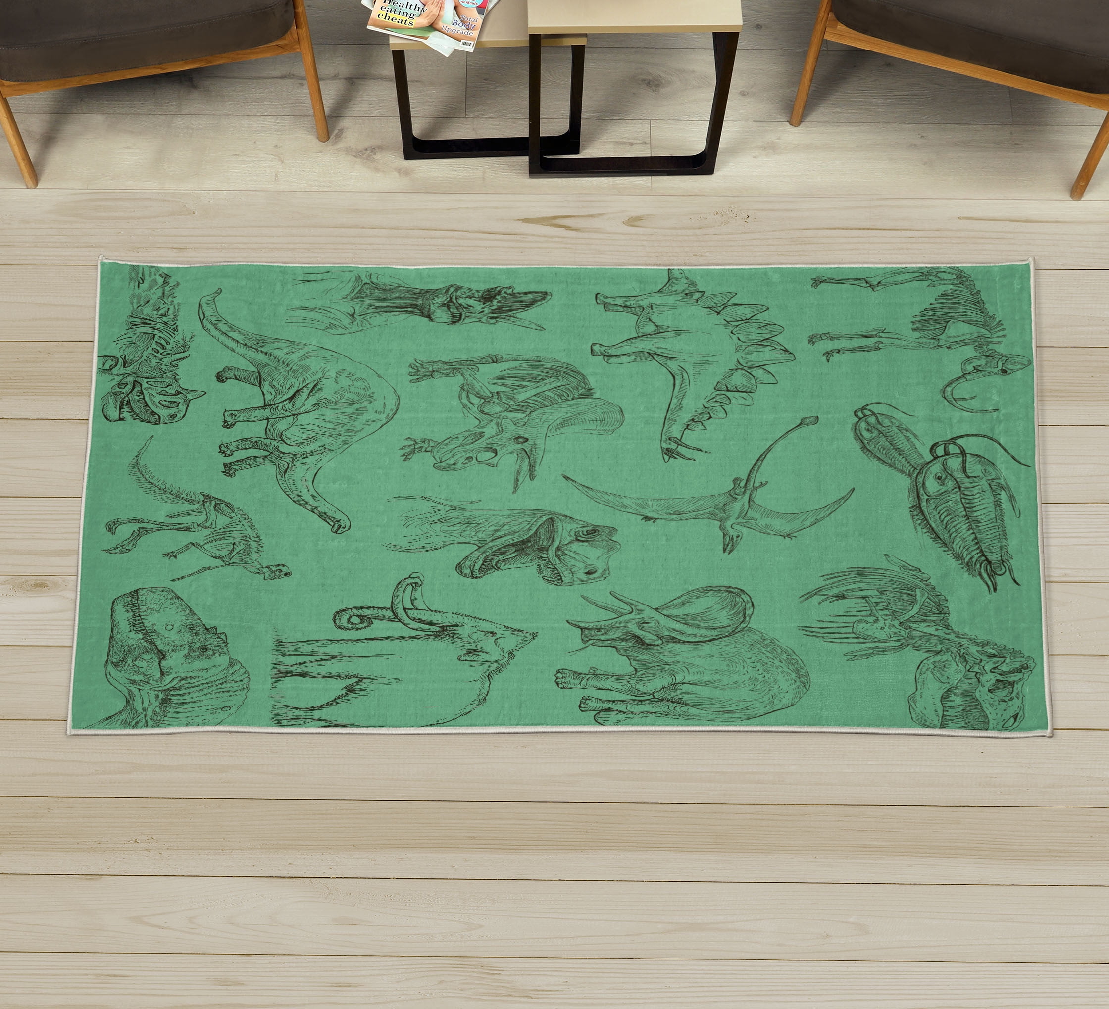 Jurassic Decorative Rug, Arrangement of Various Dinosaurs Illustrations ...