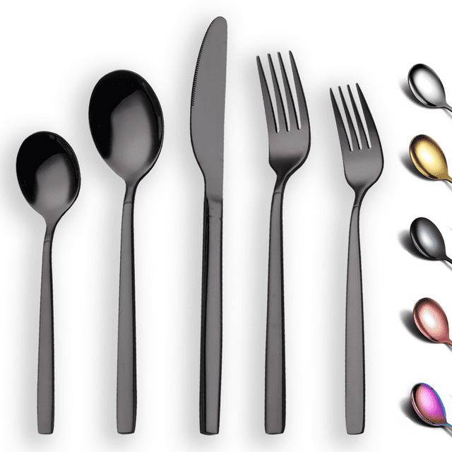 20 Pieces Titanium Black Plated Stainless Steel Flatware Set ...
