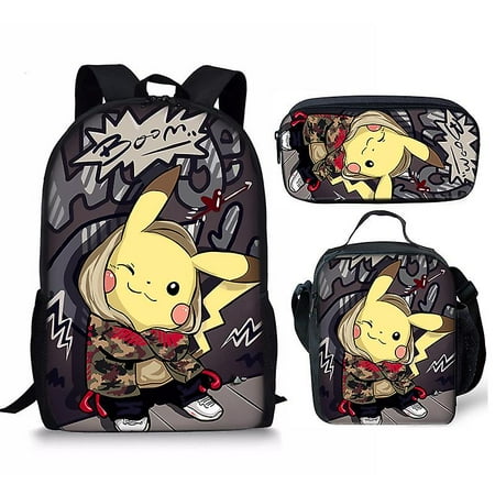 Pikachu Pokemon School Bag Cartoon Animation Student Backpack/pen Bag ...