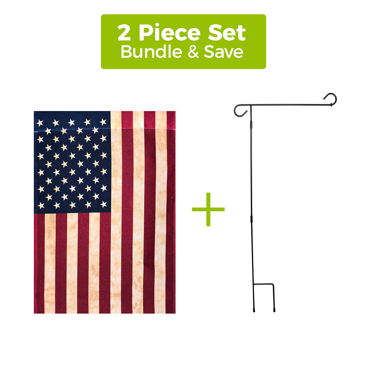 Tea Stained American Flag 12.5"x18" + 3-Piece Wrought Iron Garden Flag ...