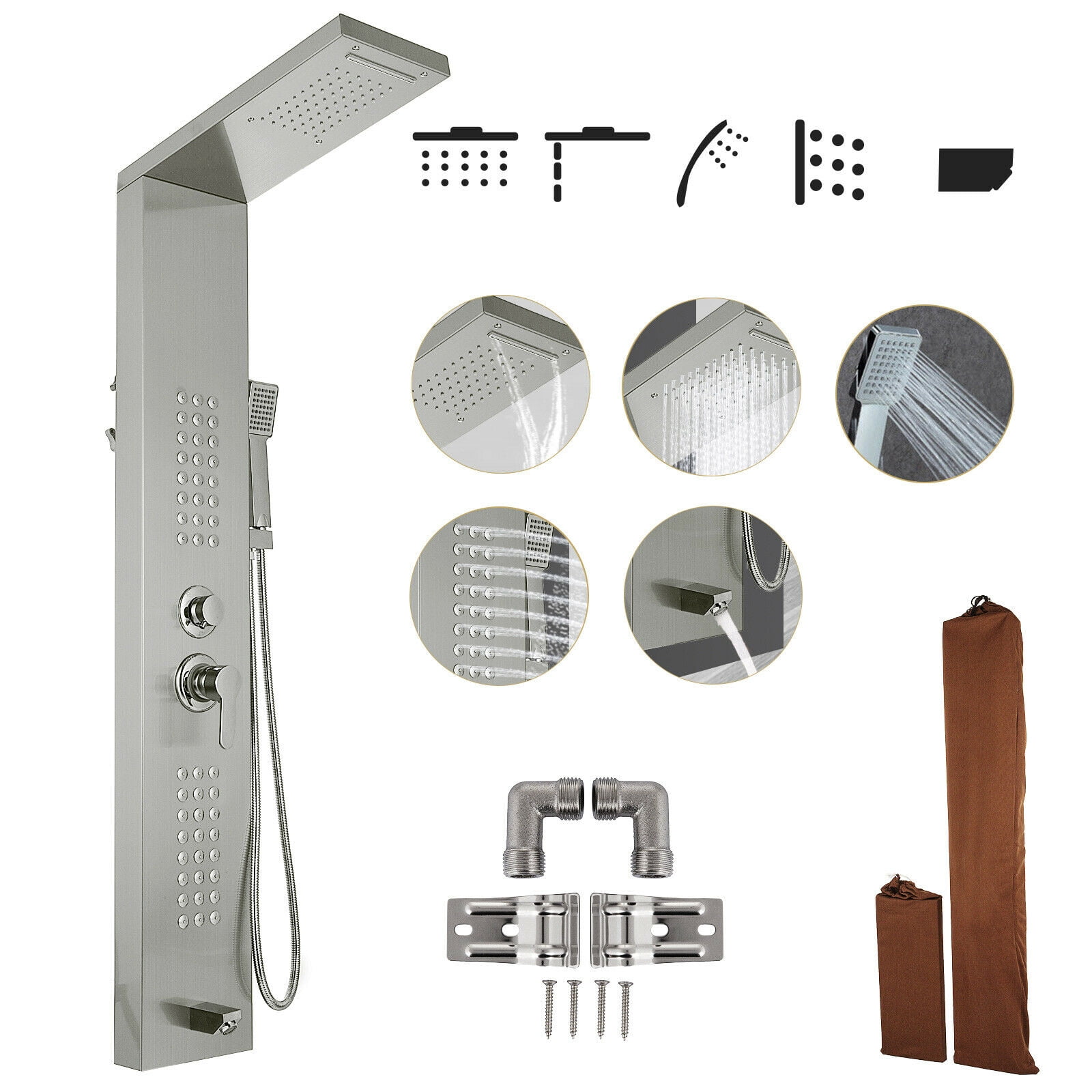 VEVOR 5 in 1 Shower Panel System with Spout Rainfall Massage Jets Tub ...
