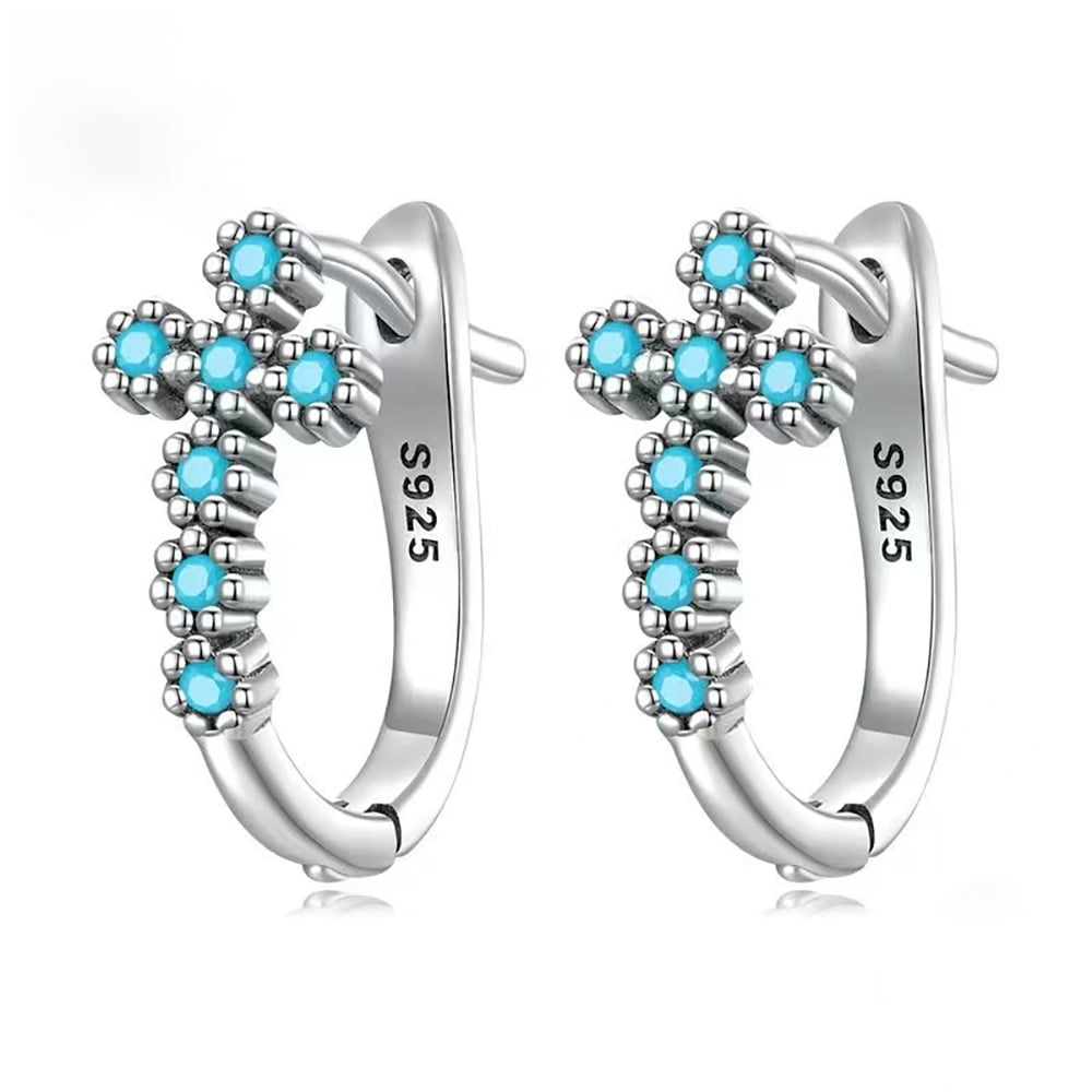 Turquoise Cross 925 Sterling Silver Tiny Small Hoop Earrings for Women ...