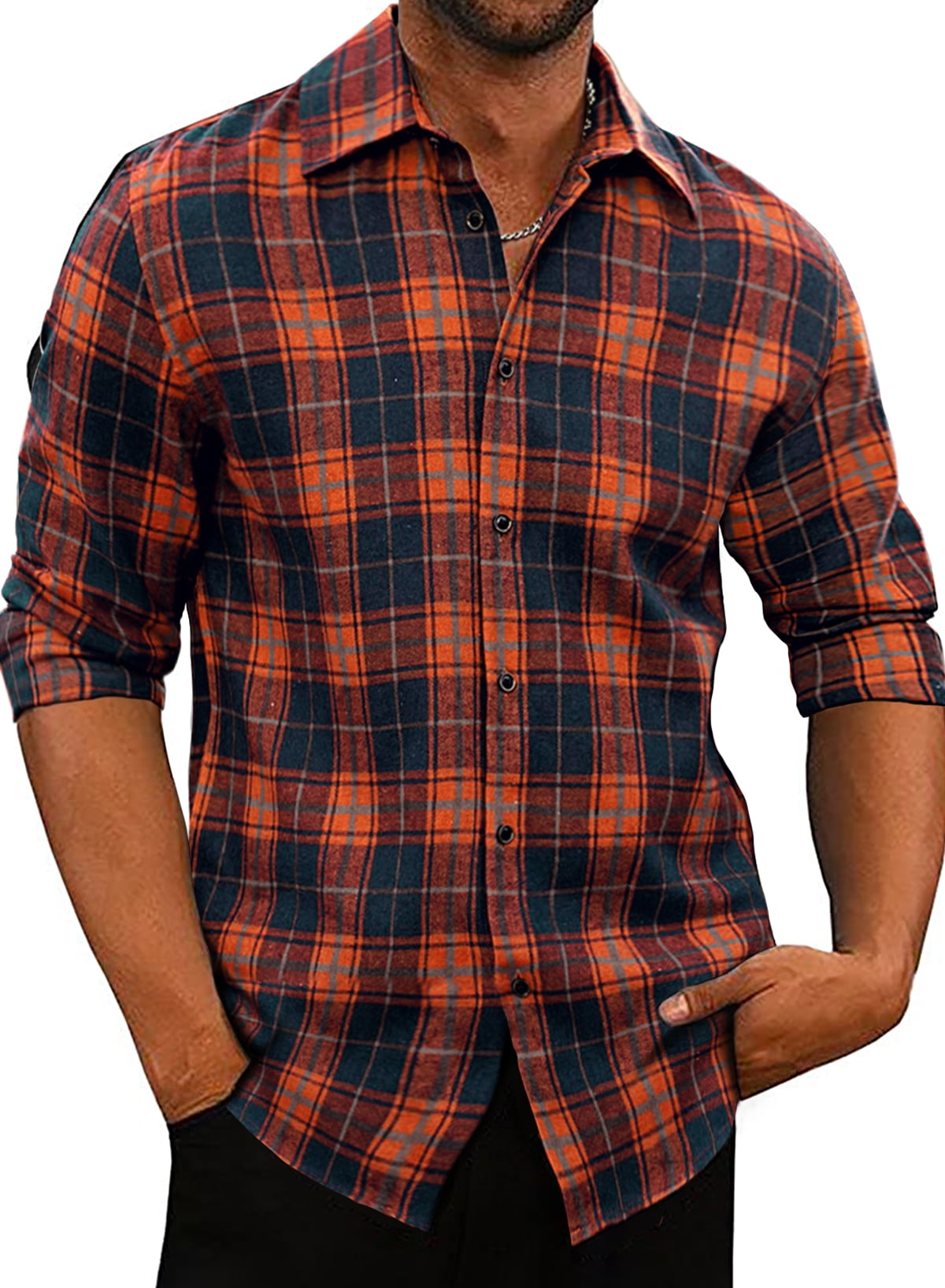 Jmierr Men Plaid Shirt Long Sleeve Casual Flannel Shirt For Men Checked Button Down Regular Fit