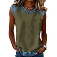 Lumtrix Print Faux Denim Trim Tank Top For Women Patchwork Sleeveless ...