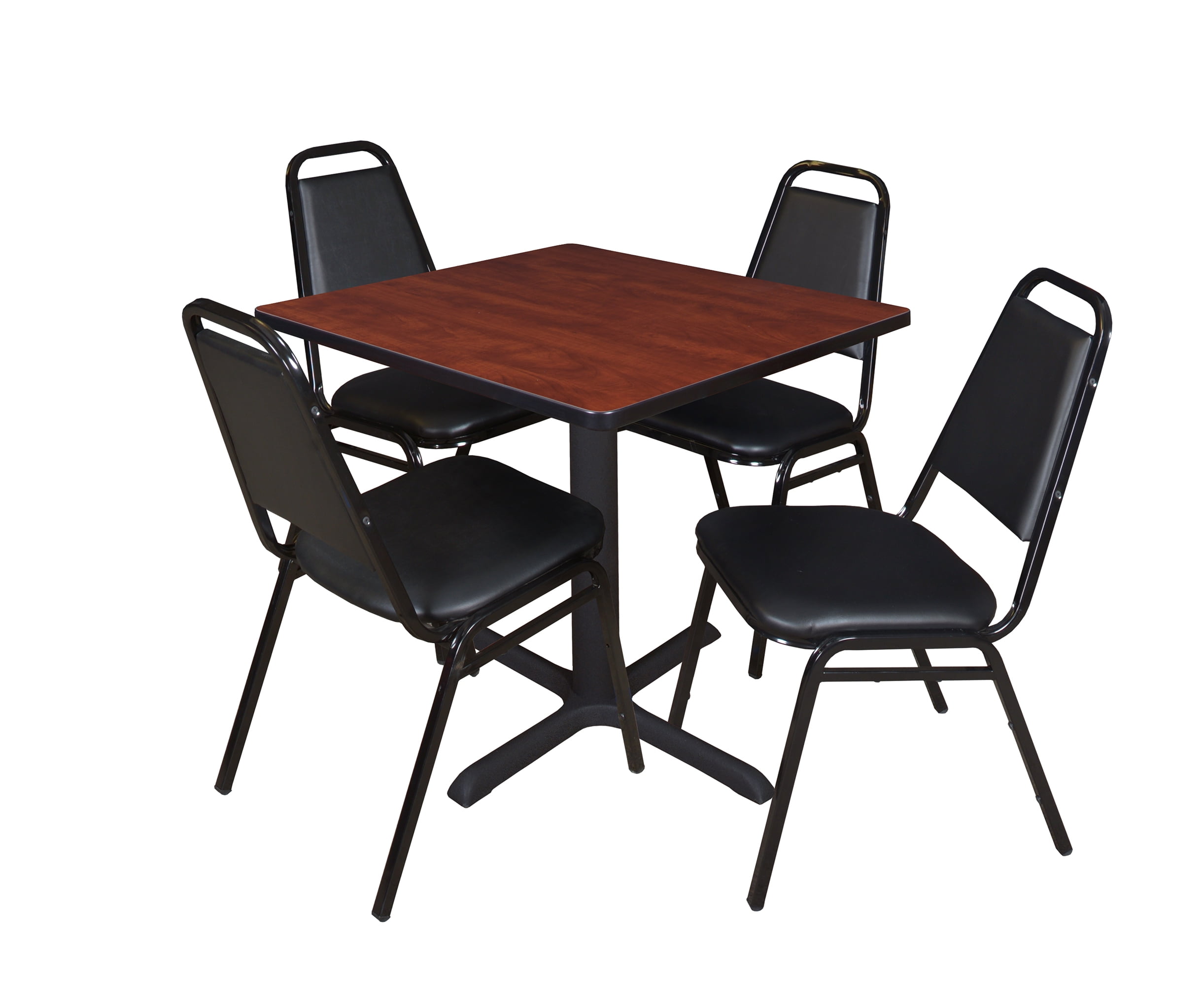 Cain 30" Square Breakroom Table- Cherry & 4 Restaurant Stack Chairs ...