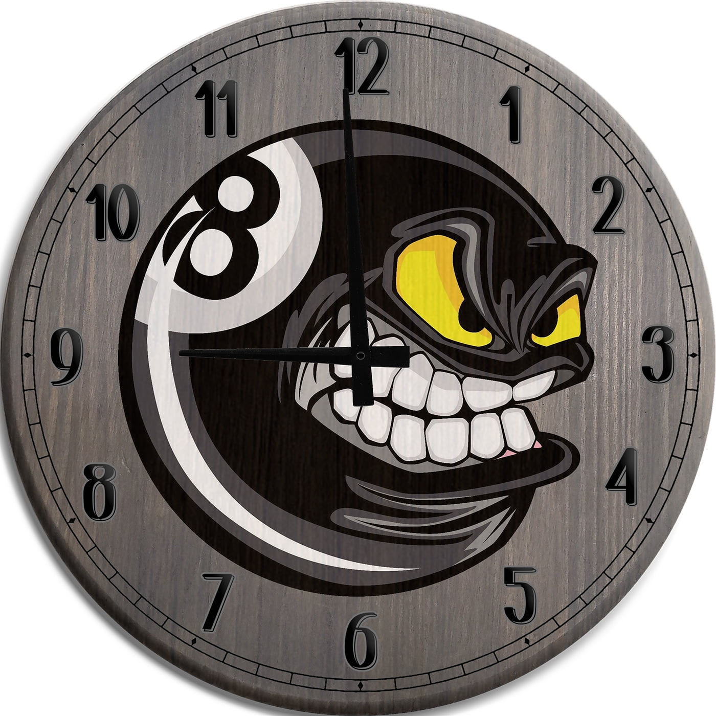 Large Wall Clock Cartoon Angry Poolball Billiards 8 Ball Man Cave Wall ...