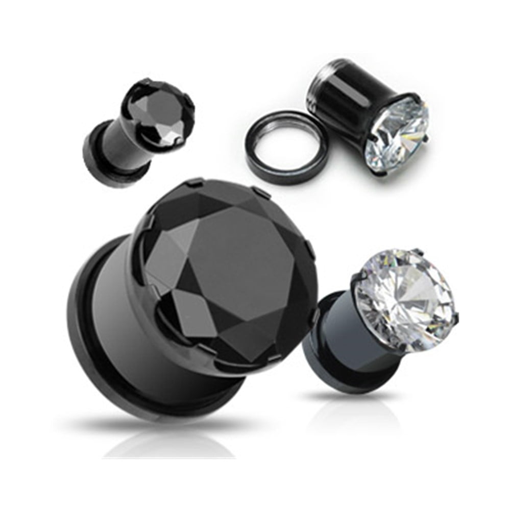 Pair Of Titanium Anodized Hollow Plugs With Large Gem And Screw On Back ...