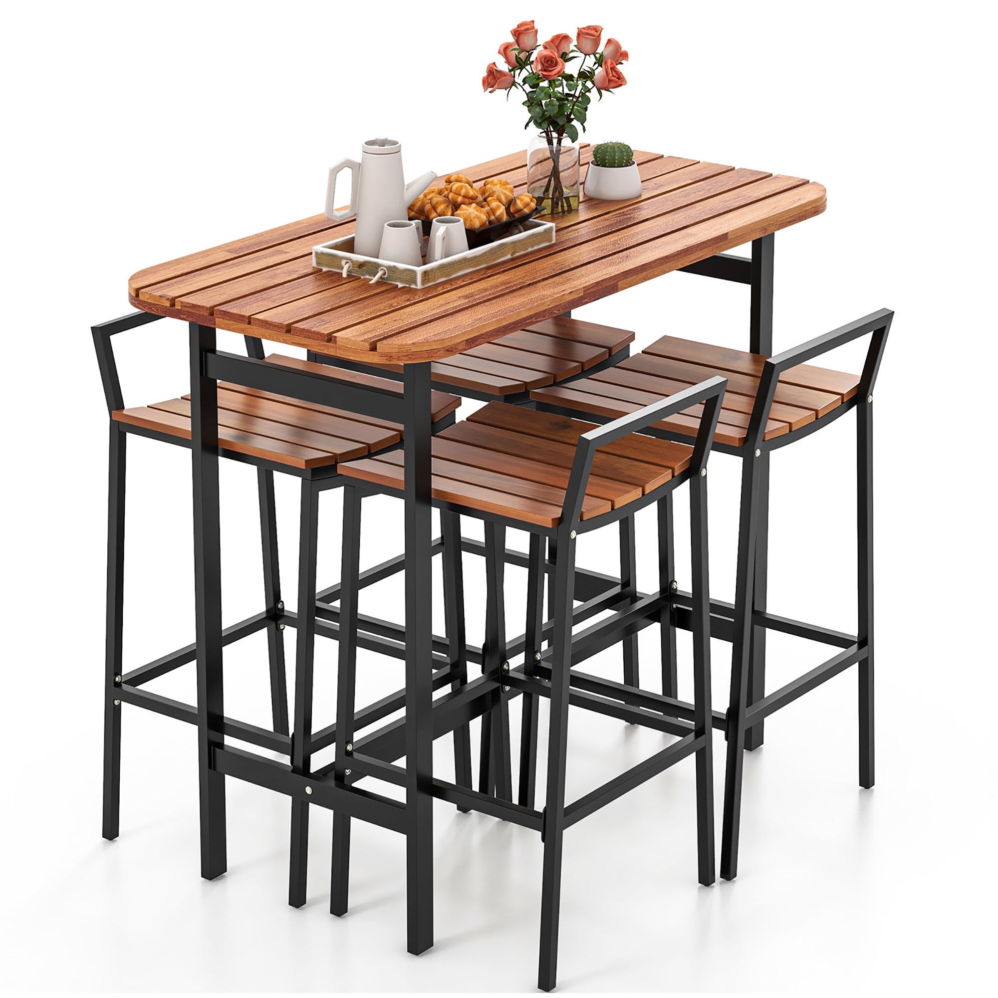 Click here for Gymax Acacia Wood Patio Table & Chair Set 5 Pcs Ou... prices