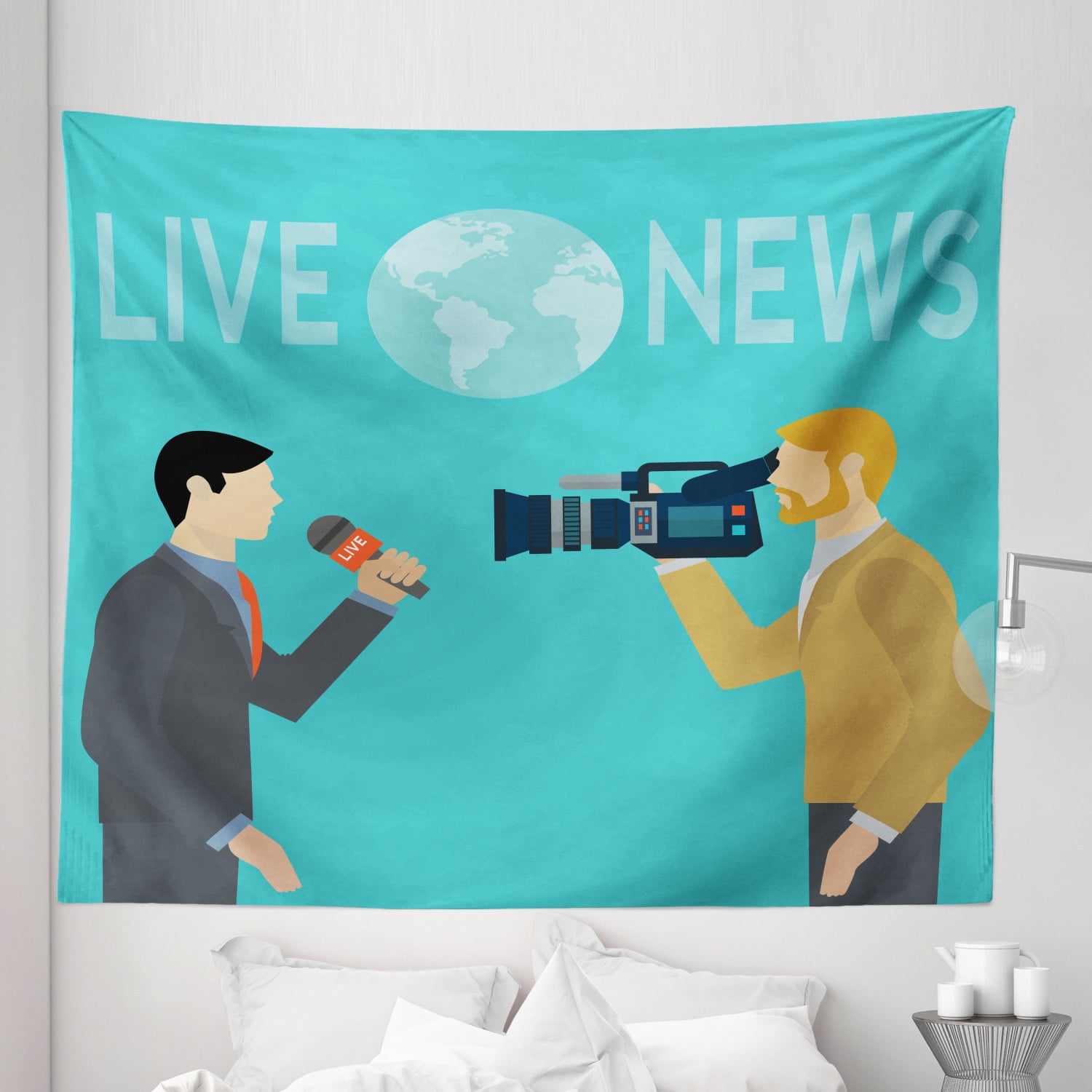 Paparazzi Tapestry, Live News with Cameraman and Reporter Broadcasting ...