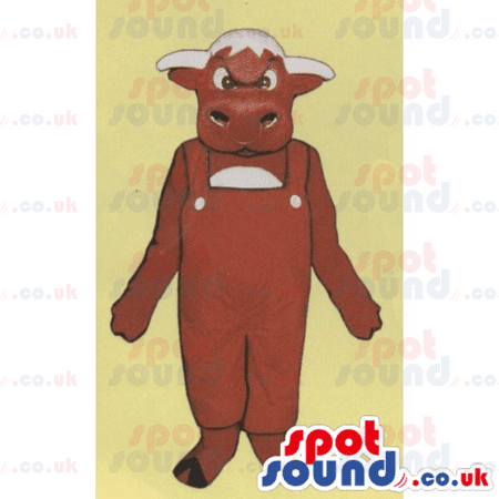 Customizable Red Bull Animal SPOTSOUND Mascot Wearing Red Overalls ...