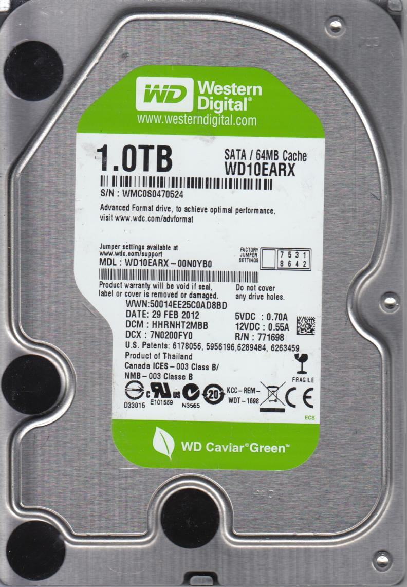 WD10EARX-00N0YB0, DCM HHRNHT2MBB, Western Digital 1TB SATA 3.5 Hard ...