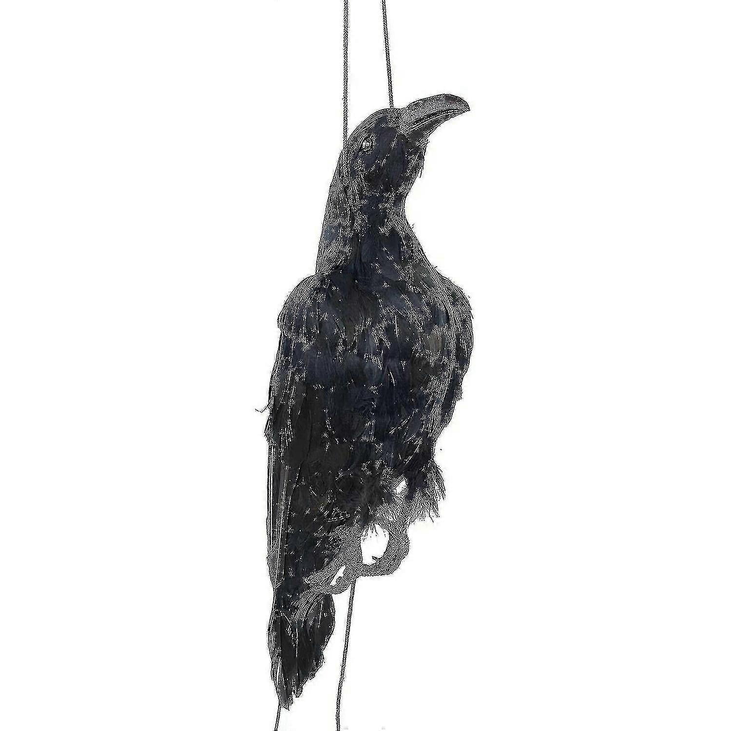 Realistic Hanging Dead Crow Decoy Lifesize Extra Black Feathered Crow ...