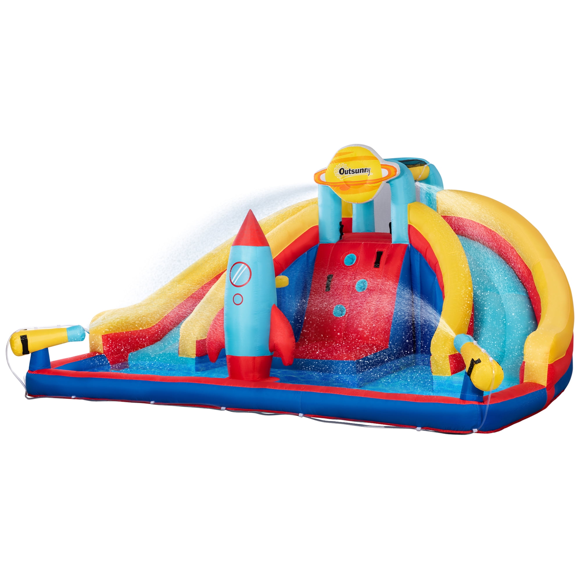 Outsunny 5-in-1 Inflatable Water Slide, Rocket Themed Kids Bounce House ...