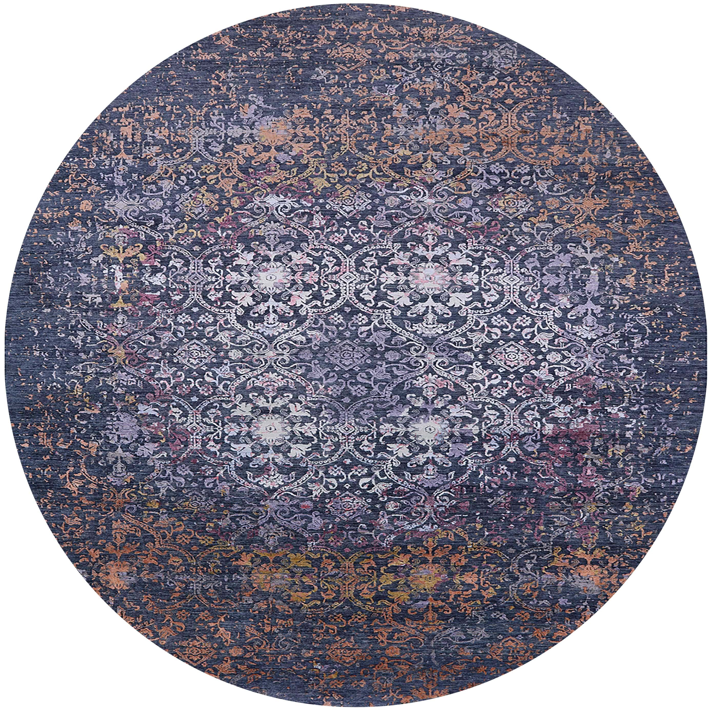 Ahgly Company Indoor Round Mid-Century Modern Dark Slate Blue Oriental ...