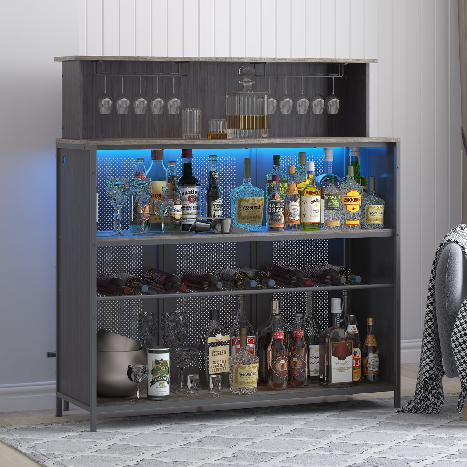 MUZZ Home Bar Unit, 3 Tier Liquor Bar Table with torage and Footrest ...