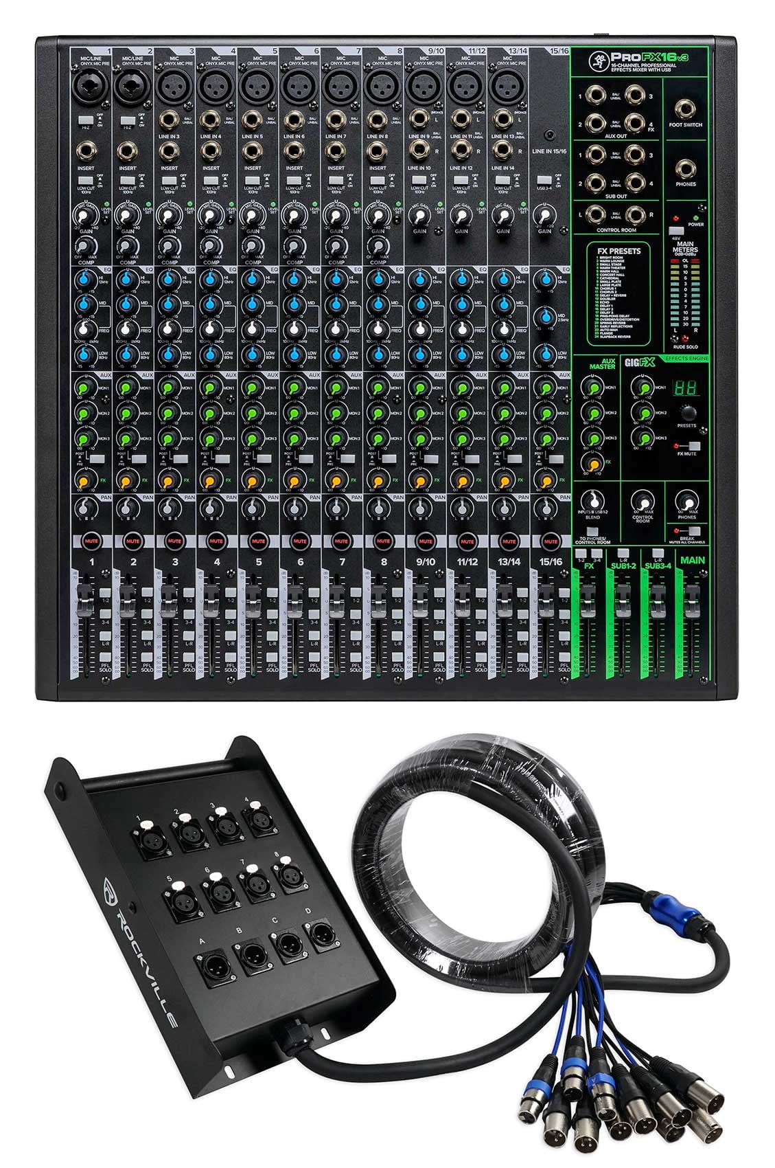 Mackie ProFX16v3 16-Channel 4-Bus Effects Mixer w/USB ProFX16 v3 +Snake ...